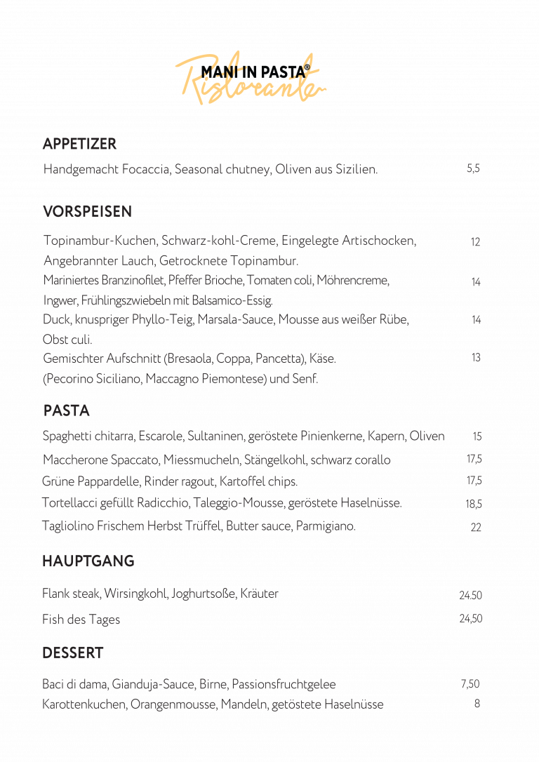 menu - Mani in Pasta