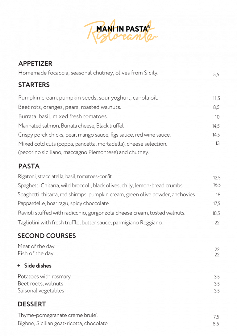menu - Mani in Pasta